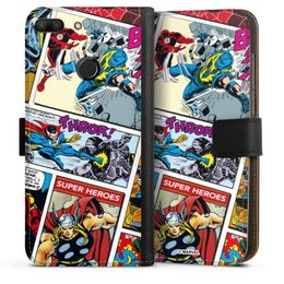 DeinDesign Handyhülle Marvel Retro Comic Blue, Huawei Honor 9 Lite Hülle Handy Flip Case Wallet Cover, schwarz
