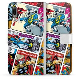 DeinDesign Handyhülle Marvel Retro Comic Blue, Huawei Y6 (2019) Hülle Handy Flip Case Wallet Cover Handytasche Leder, weiß