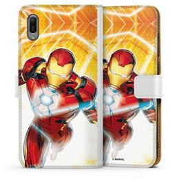 DeinDesign Handyhülle Iron Man on Fire, Huawei Y6 (2019) Hülle Handy Flip Case Wallet Cover Handytasche Leder, weiß