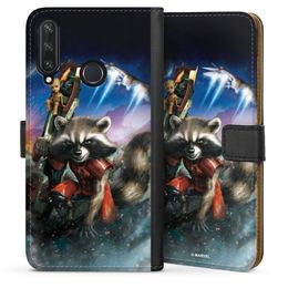 DeinDesign Handyhülle Rocket & Baby Groot Guardians Of The Galaxy, Huawei Y6p Hülle Handy Flip Case Wallet Cover Handytasche Leder, schwarz