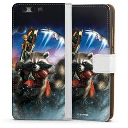 DeinDesign Handyhülle Rocket & Baby Groot Guardians Of The Galaxy, Huawei P10 Hülle Handy Flip Case Wallet Cover Handytasche Leder, weiß