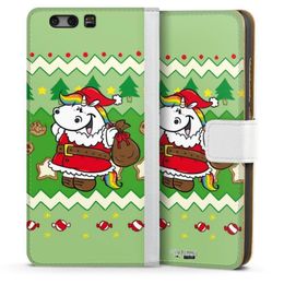 DeinDesign Handyhülle Ugly Christmas Pummeleinhorn Grün, Huawei P10 Hülle Handy Flip Case Wallet Cover Handytasche Leder, weiß