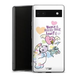 DeinDesign Handyhülle Zebrasus Home Is Where Your Heart Is, Google Pixel 6a Silikon Hülle Bumper Case Handy Schutzhülle, weiß