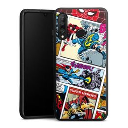 DeinDesign Handyhülle Marvel Retro Comic Blue, Huawei P30 Lite Silikon Hülle Premium Case Handy Schutzhülle, schwarz