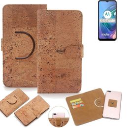 K-S-Trade Handyhülle für Motorola Moto G10, Handy-Hülle Schutz-Hülle Handyhülle Schutzhülle Korkhülle, braun|schwarz