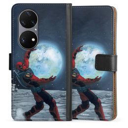 DeinDesign Handyhülle Deadpool Moon, Huawei P50 Pro Hülle Handy Flip Case Wallet Cover Handytasche Leder, schwarz