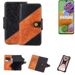 K-S-Trade Handyhülle für Samsung Galaxy A90 5G, Handyhülle Schutzhülle Bookstyle Case Wallet-Case Handy Cover, braun|schwarz