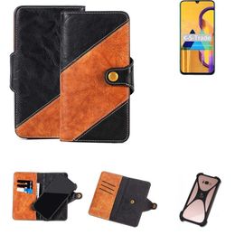 K-S-Trade Handyhülle für Samsung Galaxy M30s, Handyhülle Schutzhülle Bookstyle Case Wallet-Case Handy Cover, braun|schwarz