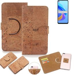 K-S-Trade Handyhülle für Oppo A76, Handy-Hülle Schutz-Hülle Handyhülle Schutzhülle Korkhülle, braun|schwarz