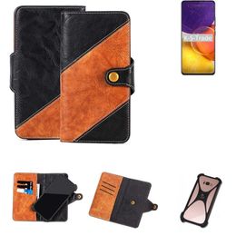 K-S-Trade Handyhülle für Samsung Galaxy F02s, Handyhülle Schutzhülle Bookstyle Case Wallet-Case Handy Cover, braun|schwarz