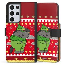 DeinDesign Handyhülle Ugly Christmas Grummel Rot, Samsung Galaxy S21 Ultra 5G Hülle Handy Flip Case Wallet Cover, schwarz