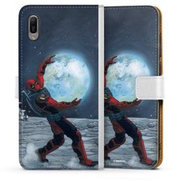 DeinDesign Handyhülle Deadpool Moon, Huawei Y6 (2019) Hülle Handy Flip Case Wallet Cover Handytasche Leder, weiß