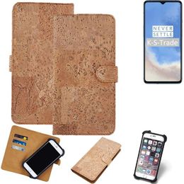 K-S-Trade Handyhülle für OnePlus 7T, Hülle - Kork Handyhülle Cover - Schutzhülle TPU Case Bumper in, braun|schwarz