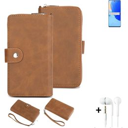 K-S-Trade Handyhülle für Huawei nova 9 SE, Handy Schutz Hülle + Kopfhörer Portemonnee Tasche Wallet-Case, braun|schwarz
