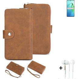 K-S-Trade Handyhülle für Oppo Reno8 Pro+, Handy Schutz Hülle + Kopfhörer Portemonnee Tasche Wallet-Case, braun|schwarz