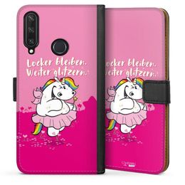 DeinDesign Handyhülle Pummelfee Locker Bleiben Weiter Glitzern, Huawei Y6p Hülle Handy Flip Case Wallet Cover Handytasche Leder, schwarz
