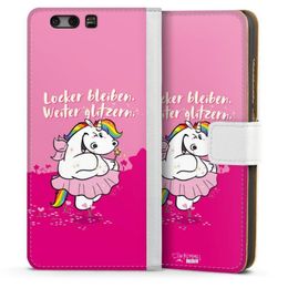 DeinDesign Handyhülle Pummelfee Locker Bleiben Weiter Glitzern, Huawei P10 Hülle Handy Flip Case Wallet Cover Handytasche Leder, weiß