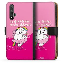 DeinDesign Handyhülle Pummelfee Locker Bleiben Weiter Glitzern, Huawei Nova 5T Hülle Handy Flip Case Wallet Cover Handytasche Leder, schwarz