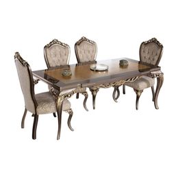 JVmoebel Esszimmerstuhl Stuhl Set 4x Lehn Stühle Esszimmerstuhl Holz Luxus Esszimmer Stoff (4 St), grau