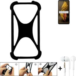 K-S-Trade Handyhülle für Sharp Aquos R7, Handy-Hülle + headphones Schutz-Hülle Bumper Silikon Cover Case, schwarz