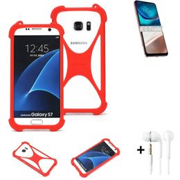 K-S-Trade Handyhülle für Motorola Moto G42, Handy-hülle + Kopfhörer Schutz-hülle Bumper Silikon Schutz Hülle, rot|schwarz