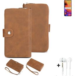 K-S-Trade Handyhülle für ZTE Axon 30 Pro, Handy Schutz Hülle + Kopfhörer Portemonnee Tasche Wallet-Case, braun|schwarz