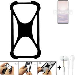 K-S-Trade Handyhülle für Sharp Aquos Sense7, Handy-Hülle + headphones Schutz-Hülle Bumper Silikon Cover Case, schwarz