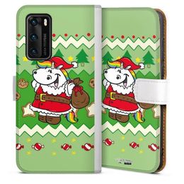 DeinDesign Handyhülle Ugly Christmas Pummeleinhorn Grün, Huawei P40 Hülle Handy Flip Case Wallet Cover Handytasche Leder, weiß