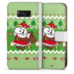 DeinDesign Handyhülle Ugly Christmas Pummeleinhorn Grün, Samsung Galaxy S8 Plus Hülle Handy Flip Case Wallet Cover, weiß