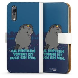 DeinDesign Handyhülle Grummeleinhorn am Hintern vorbei, Huawei P20 Hülle Handy Flip Case Wallet Cover Handytasche Leder, weiß