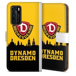 DeinDesign Handyhülle SG Dynamo Dresden Skyline SGD Dynamo Silhouette Dresden, Huawei P40 Hülle Handy Flip Case Wallet Cover Handytasche Leder, weiß