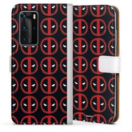 DeinDesign Handyhülle Deadpool Pattern, Huawei P40 Pro Hülle Handy Flip Case Wallet Cover Handytasche Leder, weiß
