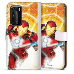 DeinDesign Handyhülle Iron Man on Fire, Huawei P40 Pro Hülle Handy Flip Case Wallet Cover Handytasche Leder, weiß