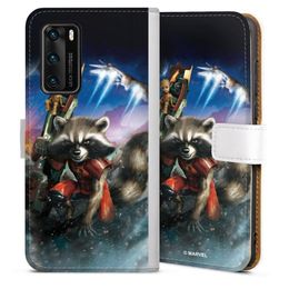 DeinDesign Handyhülle Rocket & Baby Groot Guardians Of The Galaxy, Huawei P40 Hülle Handy Flip Case Wallet Cover Handytasche Leder, weiß