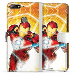DeinDesign Handyhülle Iron Man on Fire, Huawei Y7 (2018) Hülle Handy Flip Case Wallet Cover Handytasche Leder, weiß