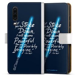 DeinDesign Handyhülle Star Wars Obi-Wan Kenobi Lichtschwert Obi Wan Quote, Huawei P30 Hülle Handy Flip Case Wallet Cover Handytasche Leder, weiß