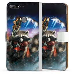 DeinDesign Handyhülle Rocket & Baby Groot Guardians Of The Galaxy, Huawei Y7 (2018) Hülle Handy Flip Case Wallet Cover Handytasche Leder, weiß