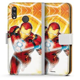 DeinDesign Handyhülle Iron Man on Fire, Huawei P20 Lite Hülle Handy Flip Case Wallet Cover Handytasche Leder, weiß
