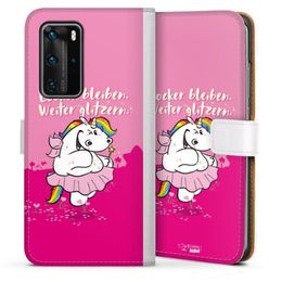 DeinDesign Handyhülle Pummelfee Locker Bleiben Weiter Glitzern, Huawei P40 Pro Hülle Handy Flip Case Wallet Cover Handytasche Leder, weiß
