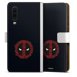 DeinDesign Handyhülle Marvel Deadpool Logo Deadpool Logo, Huawei P30 Hülle Handy Flip Case Wallet Cover Handytasche Leder, weiß