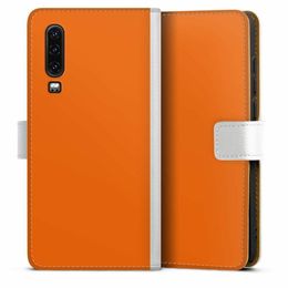 DeinDesign Handyhülle einfarbig orange Farbe Mandarine, Huawei P30 Hülle Handy Flip Case Wallet Cover Handytasche Leder, weiß