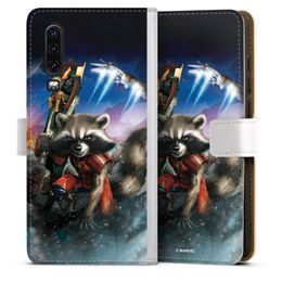 DeinDesign Handyhülle Rocket & Baby Groot Guardians Of The Galaxy, Huawei P30 Hülle Handy Flip Case Wallet Cover Handytasche Leder, weiß