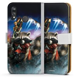 DeinDesign Handyhülle Rocket & Baby Groot Guardians Of The Galaxy, Huawei P20 Lite Hülle Handy Flip Case Wallet Cover Handytasche Leder, weiß