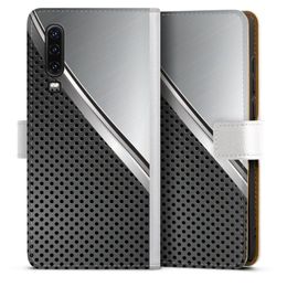 DeinDesign Handyhülle Carbon Stahl Metall Duo Metal Surface, Huawei P30 Hülle Handy Flip Case Wallet Cover Handytasche Leder, weiß