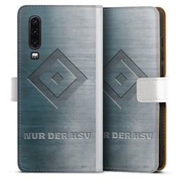 DeinDesign Handyhülle HSV Hamburger SV Metallic Look Nur der HSV Metalllook, Huawei P30 Hülle Handy Flip Case Wallet Cover Handytasche Leder, weiß