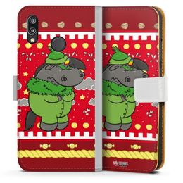 DeinDesign Handyhülle Ugly Christmas Grummel Rot, Huawei P20 Lite Hülle Handy Flip Case Wallet Cover Handytasche Leder, weiß