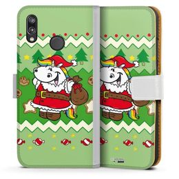 DeinDesign Handyhülle Ugly Christmas Pummeleinhorn Grün, Huawei P20 Lite Hülle Handy Flip Case Wallet Cover Handytasche Leder, weiß