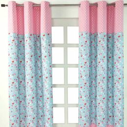 Gardinen Vögel & Blumen rosa blau 2er Set 182 x 137 cm - Rosa/Blau - Homescapes