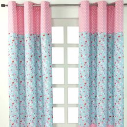 Homescapes Gardinen Vögel & Blumen rosa blau 2er Set 137 x 117 cm - Rosa/Blau