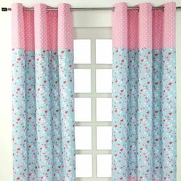 Homescapes - Gardinen Vögel & Blumen rosa blau 2er Set 228 x 137 cm - Rosa/Blau